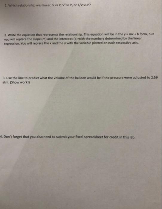 Solved 1 Which Relationship Was Linear Vvs P V Vs P Or 