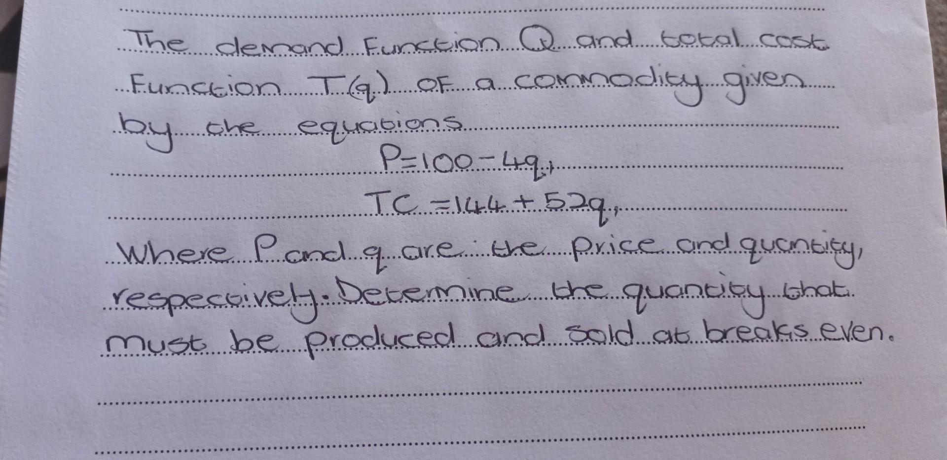 The demand Function Q and total cast Function T(q) of | Chegg.com