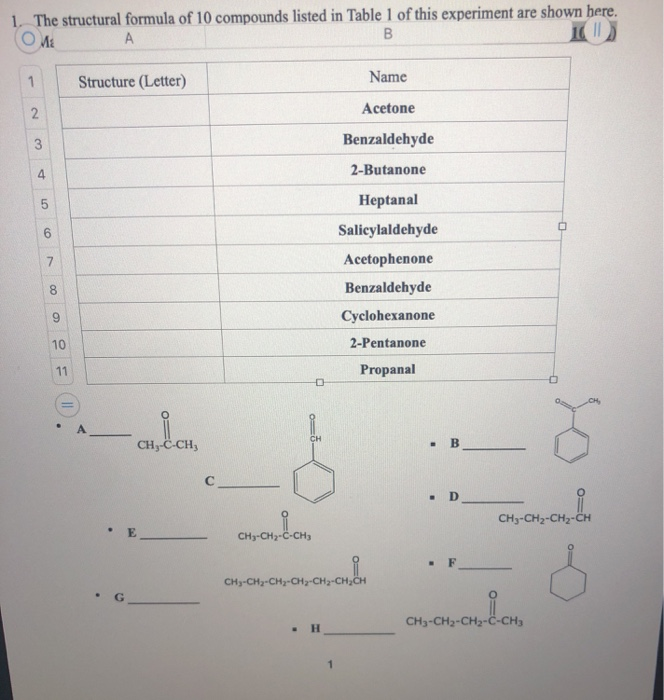 Solved 1. The structural formula of 10 compounds listed in | Chegg.com
