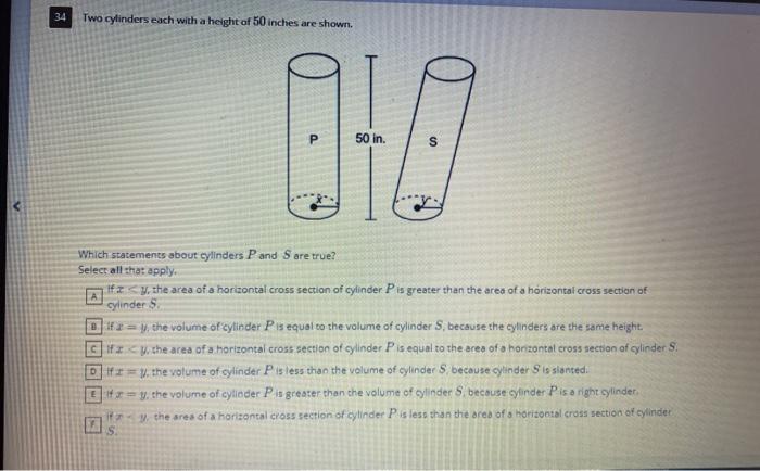 Solved 34 Two cylinders each with a height of 50 inches are | Chegg.com