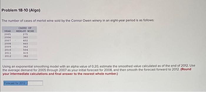 Solved The number of cases of merlot wine sold by the Connor | Chegg.com