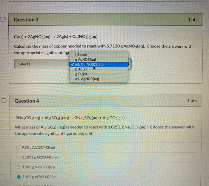 Solved 1 pts D Question 1 2Al(s) + 6HCl(aq) + 3H2(g) + | Chegg.com