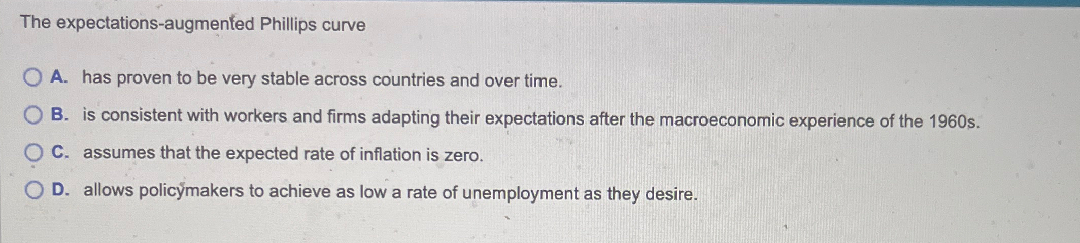 Solved The expectations-augmenfed Phillips curveA. ﻿has | Chegg.com