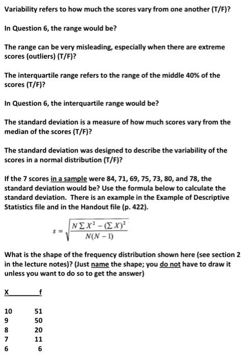 Solved Variability refers to how much the scores vary from | Chegg.com