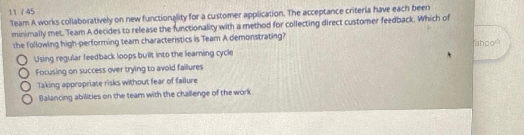 Solved 1145Team A works collaboratively on new functionality | Chegg.com