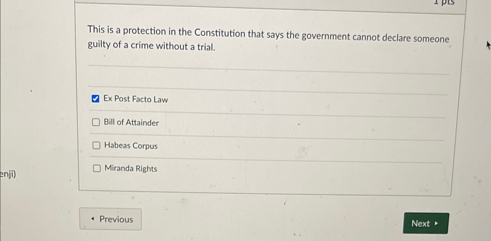 Solved This is a protection in the Constitution that says | Chegg.com