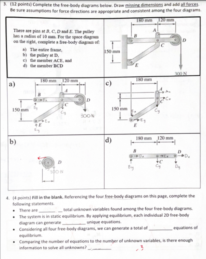 Solved 3. (12 ﻿points) ﻿Complete the free-body diagrams | Chegg.com