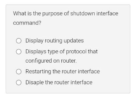 Solved What is the purpose of shutdown interface command? | Chegg.com