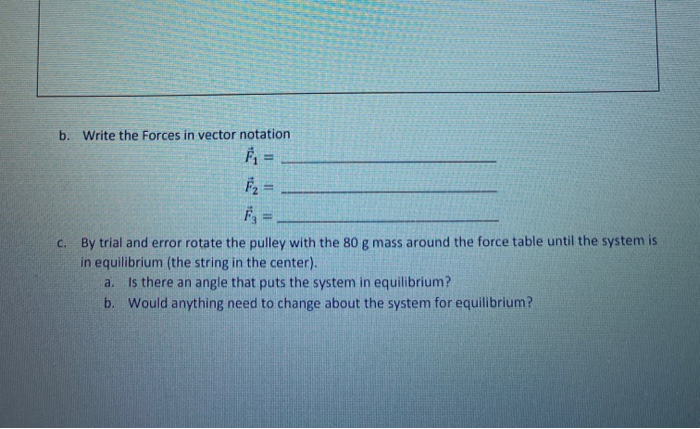 Exercise Part B - Setting up the Force Tables | Chegg.com