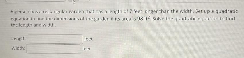 Solved A person has a rectangular garden that has a length | Chegg.com