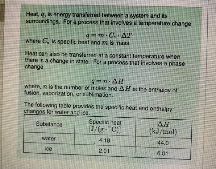 Solved Heat, q, is energy transferred between a system and | Chegg.com