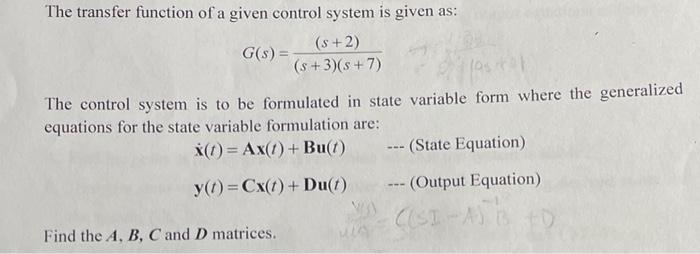Solved The transfer function of a given control system is | Chegg.com