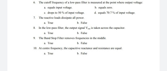 Solved 6. The cutoff frequency of a low-pass filter is | Chegg.com