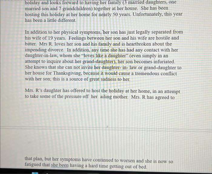 Solved CASE VIGNETTE: MRS. R. A social worker in an | Chegg.com