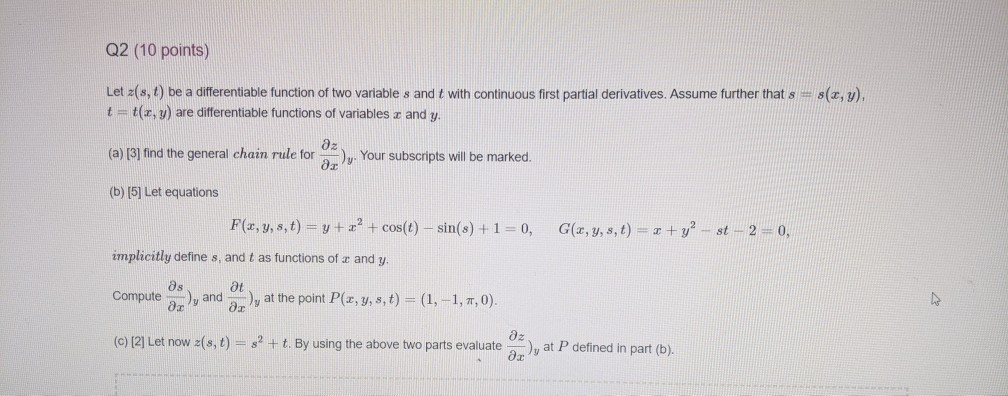 Solved Q2 (10 points) Let z(s, t) be a differentiable | Chegg.com