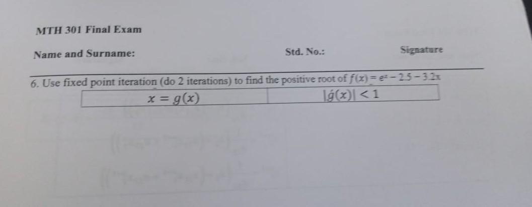 Solved MTH 301 Final Exam Name and Surname: Std. No.: | Chegg.com