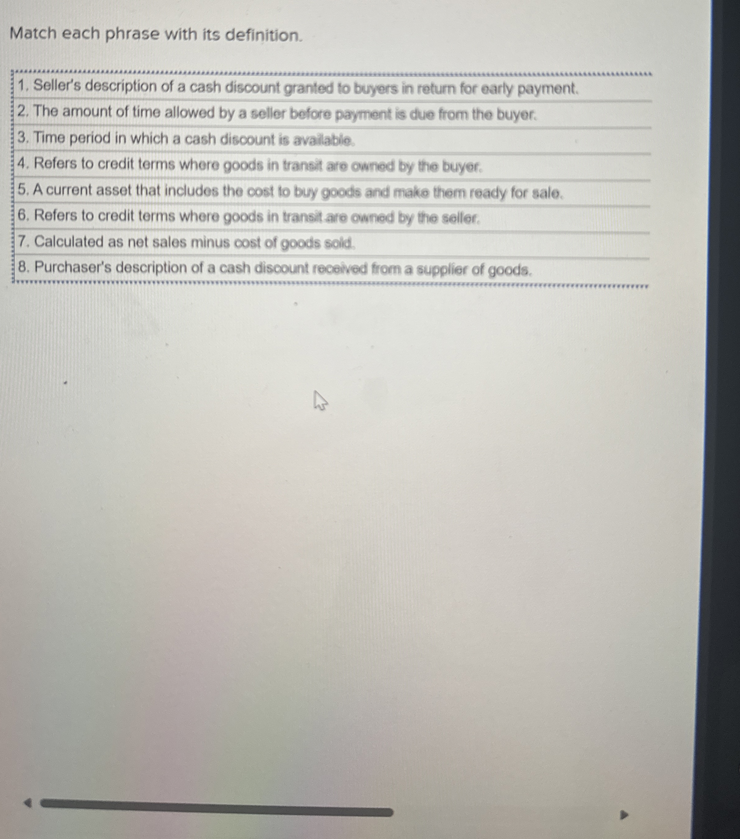 Solved Match each phrase with its definition.Seller's | Chegg.com