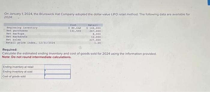 Solved On January 1, 2024, the Brunswick Hat Company adopted | Chegg.com