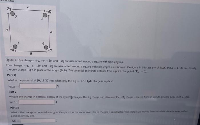 Solved Figure 1. Four charges: +q,−q,+2q, and −2q are | Chegg.com