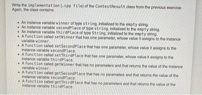 Solved Write the implementation (.cpp file) of the | Chegg.com