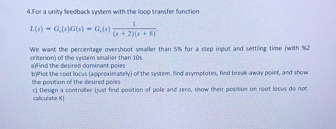 4.For a unity feedback system with the loop transfer | Chegg.com