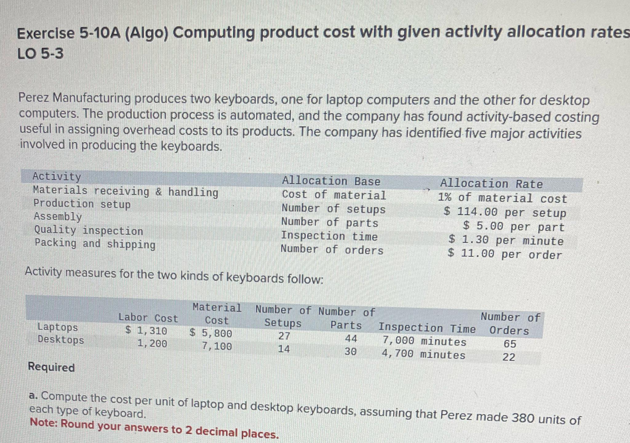 Solved Zachary Manufacturing produces two keyboards, one for | Chegg.com