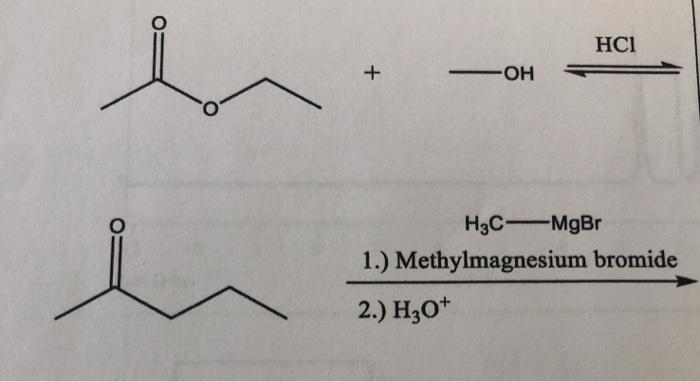 Solved НСІ + -ОН H3C-MgBr 1.) Methylmagnesium bromide 2.) | Chegg.com