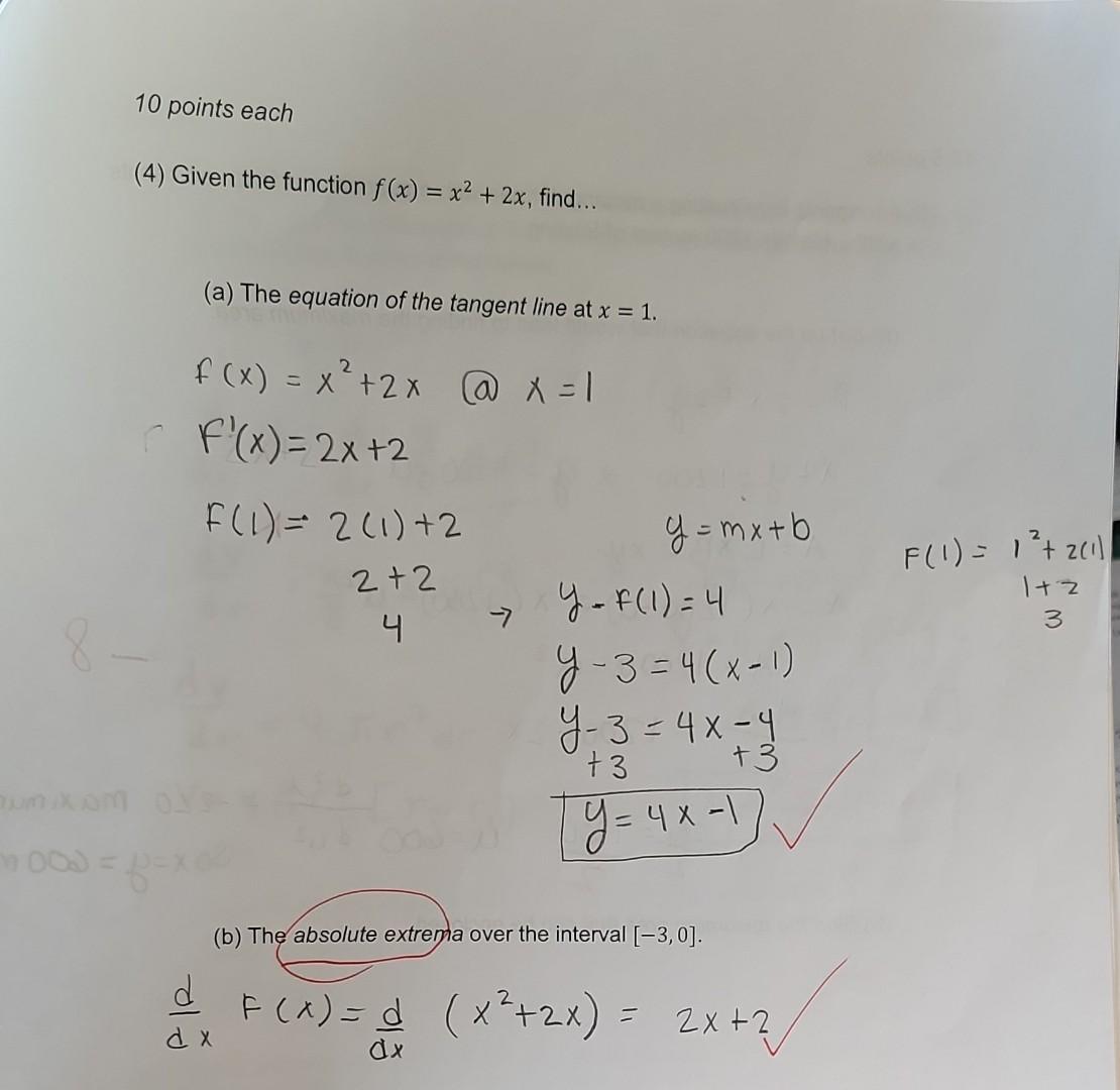 Solved (4) Given the function f(x)=x2+2x, find... (a) The | Chegg.com