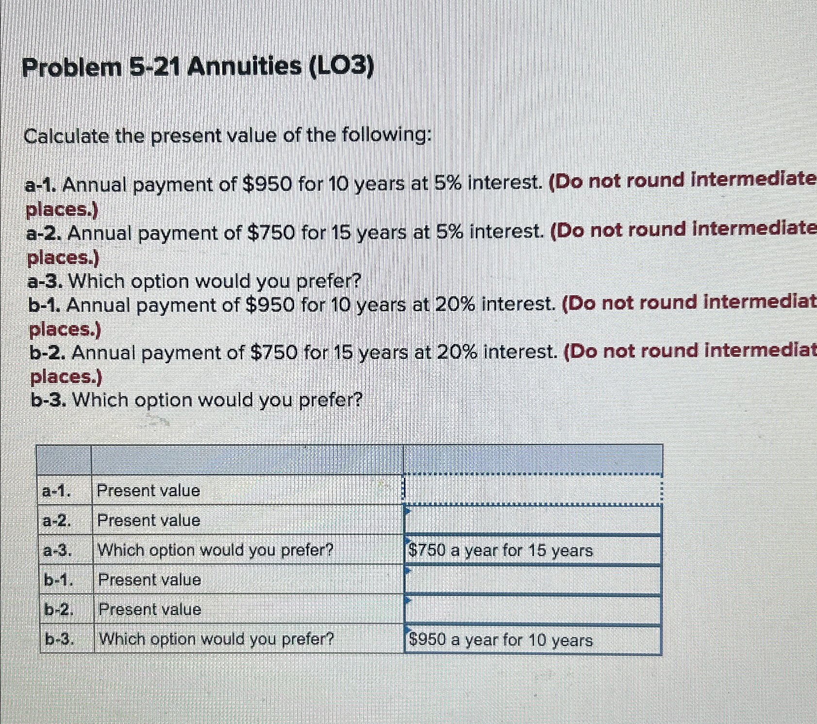 Solved Problem 5-21 ﻿Annuities (LO3)Calculate the present | Chegg.com