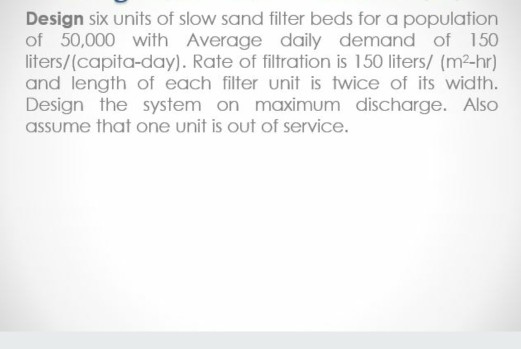 Solved Design six units of slow sand filter beds for a | Chegg.com