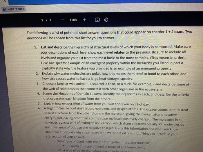 HELP CENTER 1 / 1 110% + | The following is a list of | Chegg.com