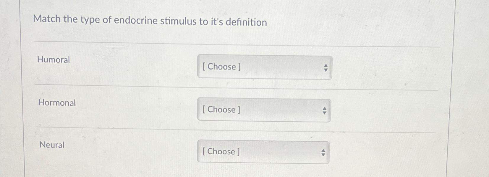 Solved Match the type of endocrine stimulus to it's | Chegg.com