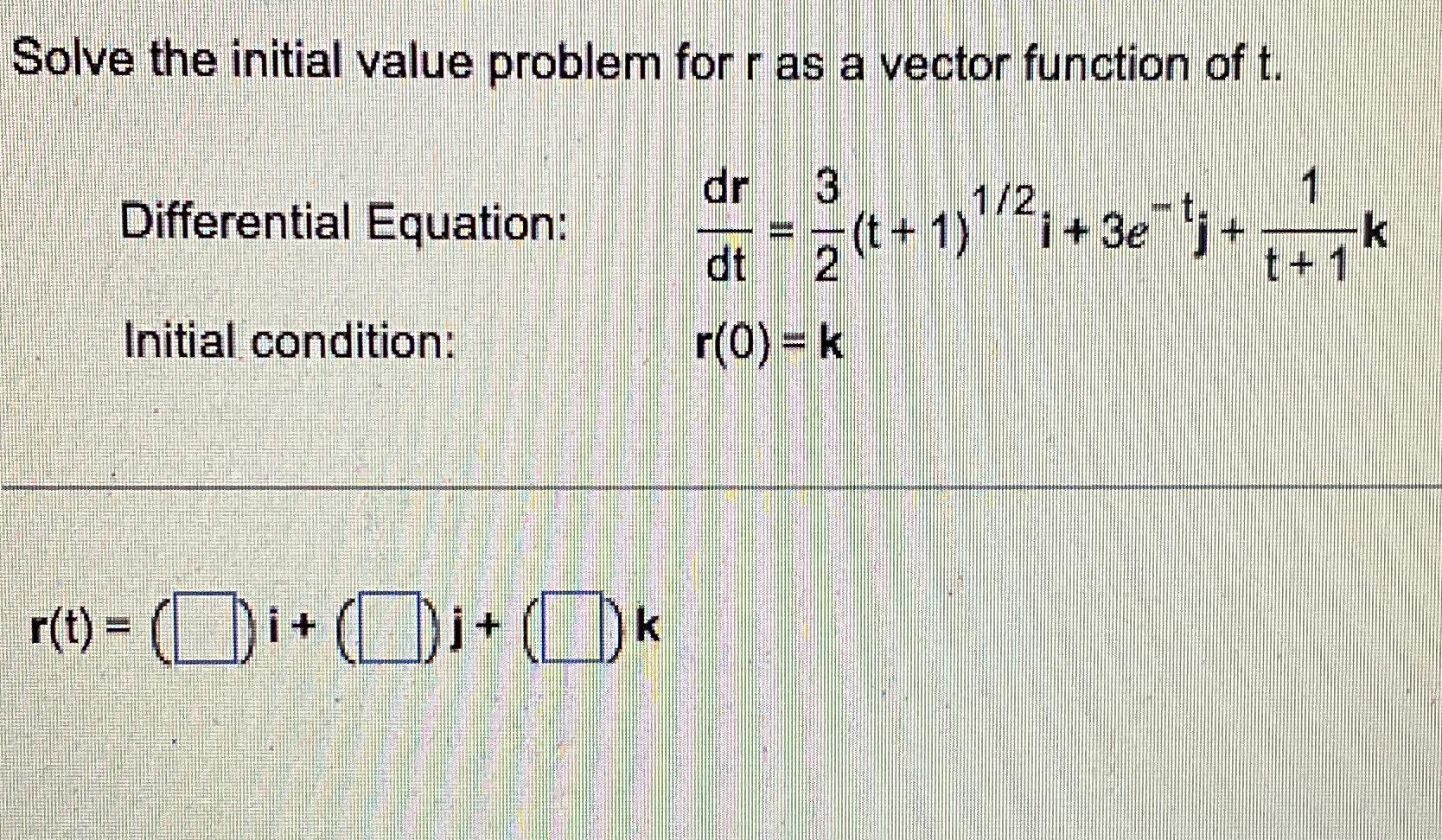 Solved Solve the initial value problem for r ﻿as a vector | Chegg.com