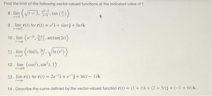 Solved Find the limit of the following vector-valued | Chegg.com