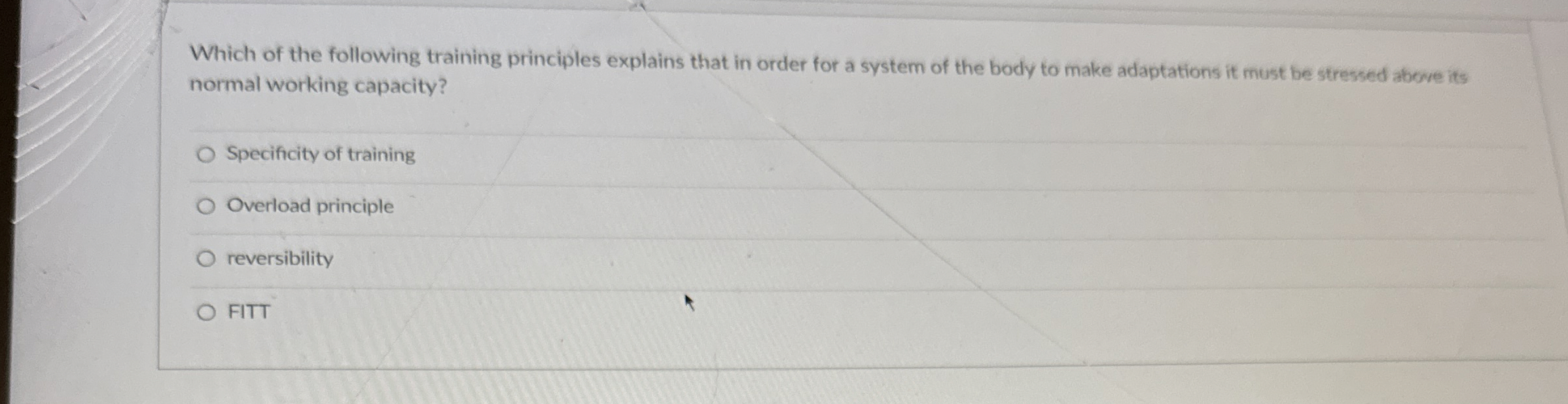 Solved Which of the following training principles explains | Chegg.com