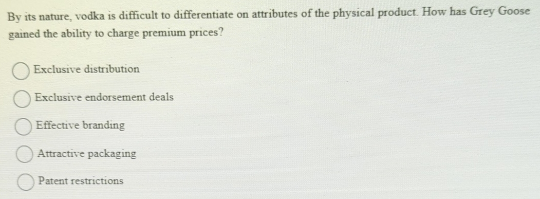 Solved By its nature, vodka is difficult to differentiate on | Chegg.com