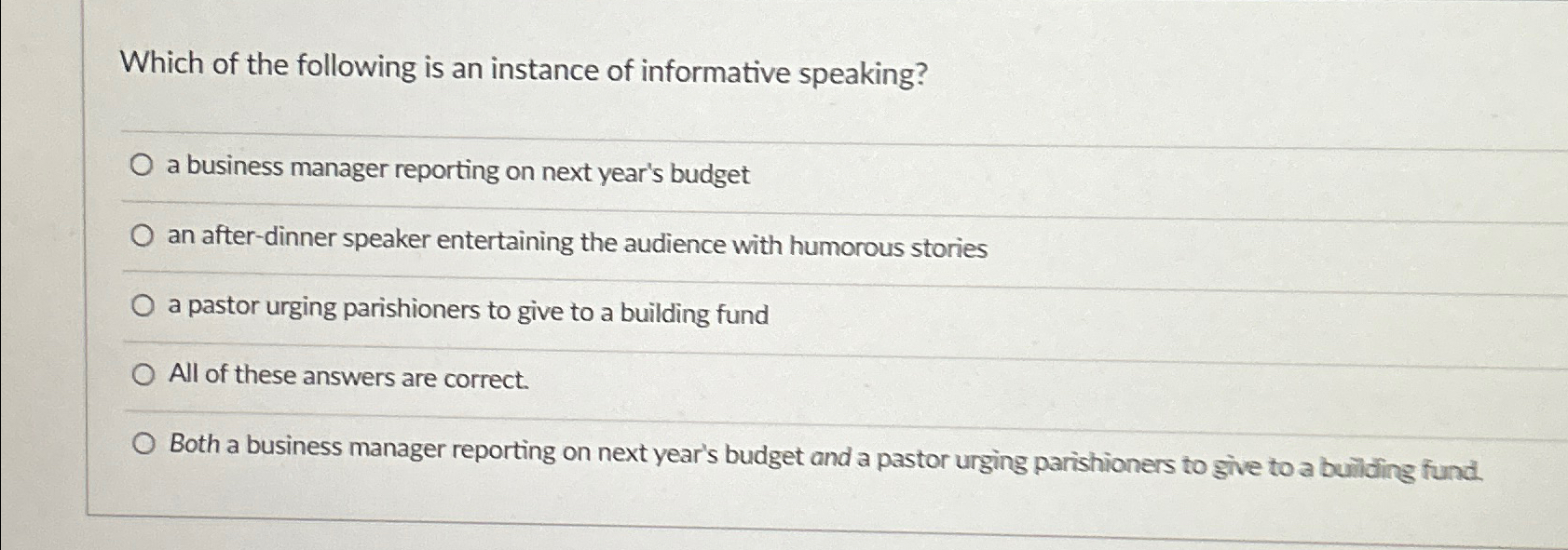 Solved Which of the following is an instance of informative | Chegg.com