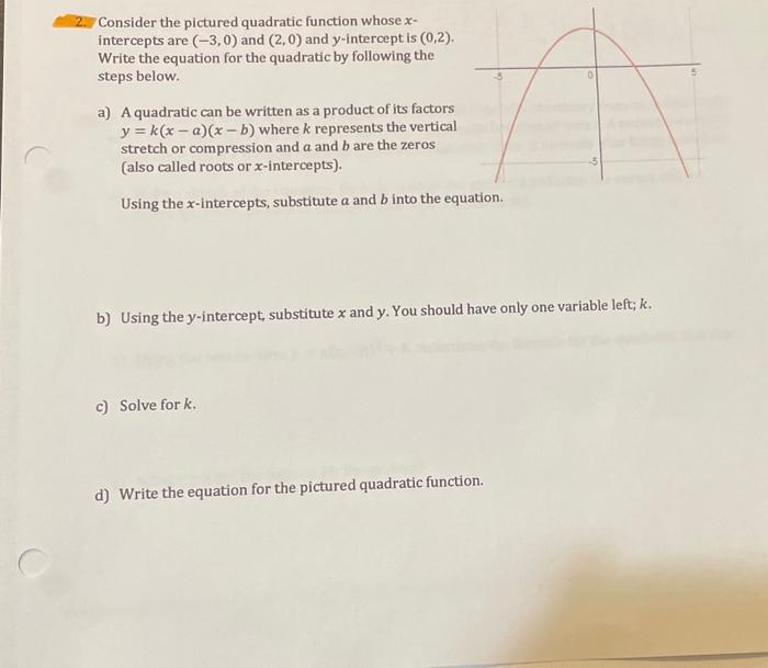 Solved Consider the pictured quadratic function whose x | Chegg.com