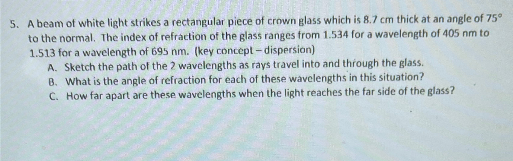 Solved A beam of white light strikes a rectangular piece of | Chegg.com