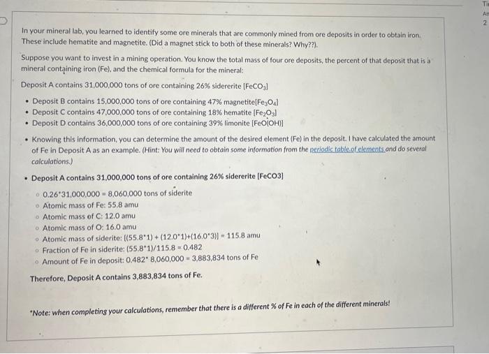 Solved In your mineral lab, you learned to identify some ore | Chegg.com