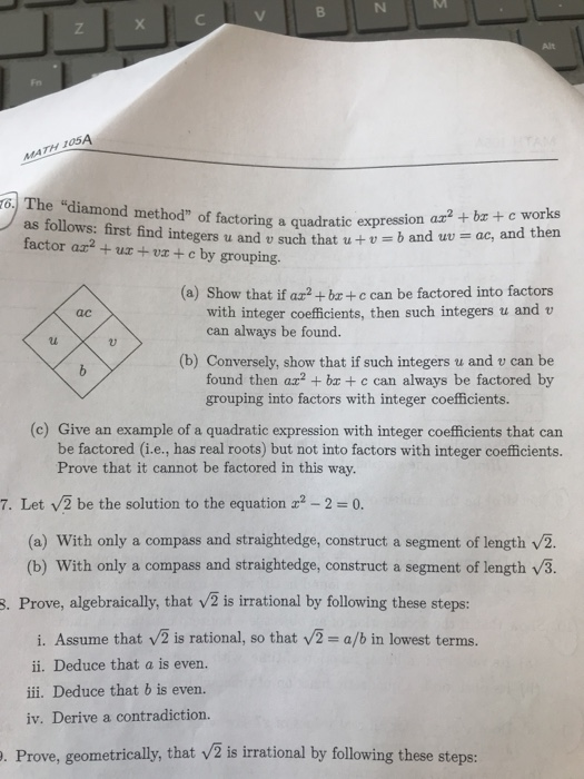 Solved MATH 1054 6. The "diamond method" of factoring a | Chegg.com