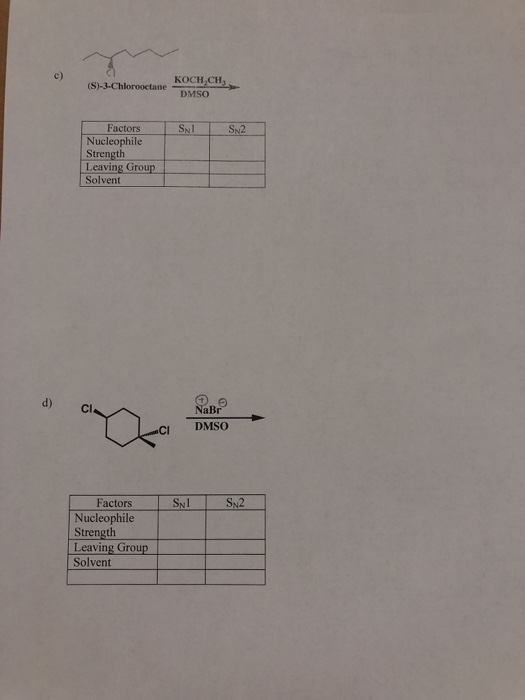 Solved (S)-3-Chlorooctane m DMSO S SN2 Factors Nucleophile | Chegg.com