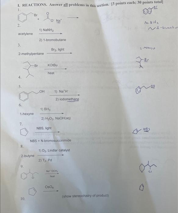 Solved 1. REACTIONS. Answer all problems in this section. [3 | Chegg.com