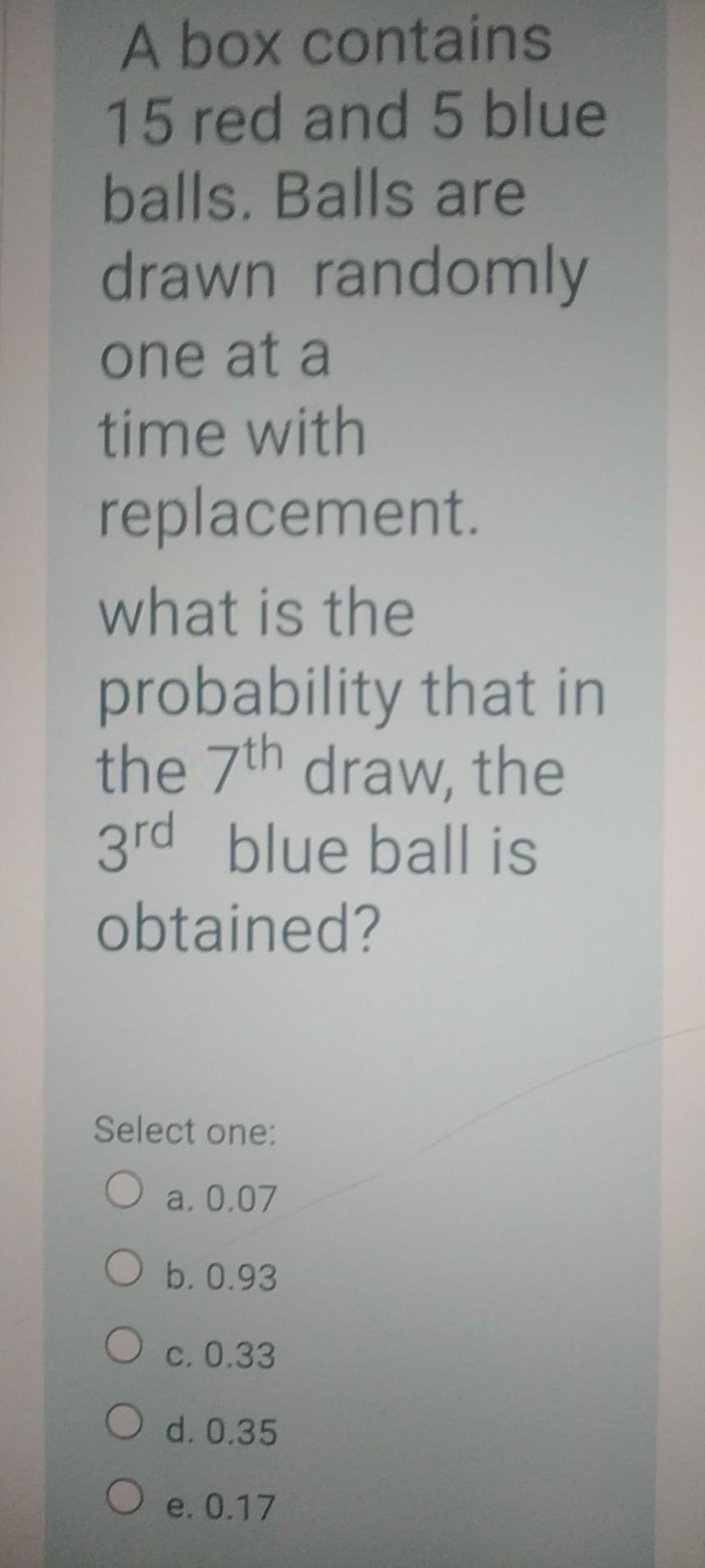 Solved A box contains 15 red and 5 blue balls. Balls are | Chegg.com