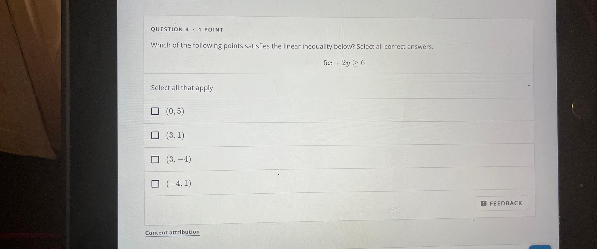 Solved QUESTION 4 - 1 ﻿POINTWhich of the following points | Chegg.com