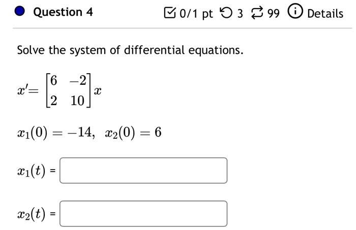 Solved Solve the system of differential equations. | Chegg.com