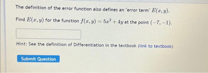 Solved The definition of the error function also defines an | Chegg.com