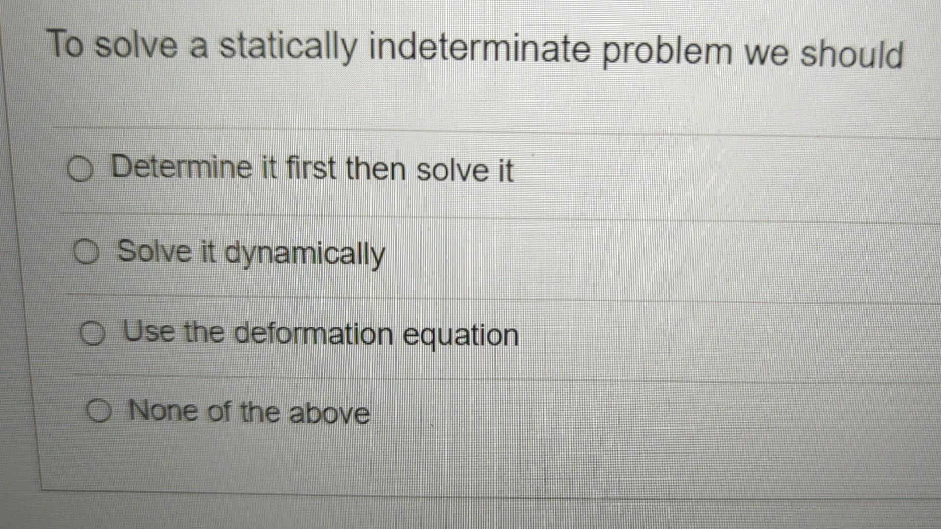 Solved To solve a statically indeterminate problem we should | Chegg.com