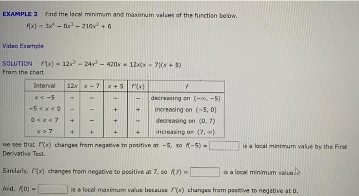 Solved EXAMPLE 2 Find the local minimum and maximum values | Chegg.com