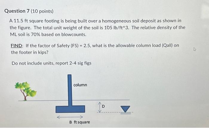 Solved Question 7 (10 points) A 11.5 ft square footing is | Chegg.com